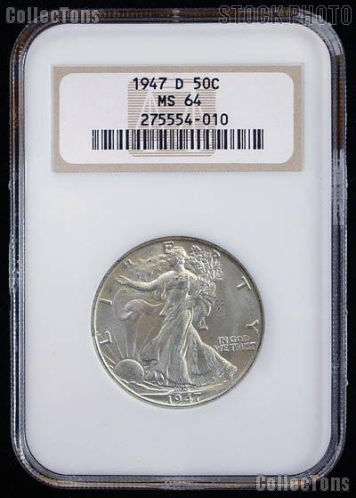 1947-D Walking Liberty Silver Half Dollar in NGC MS 64