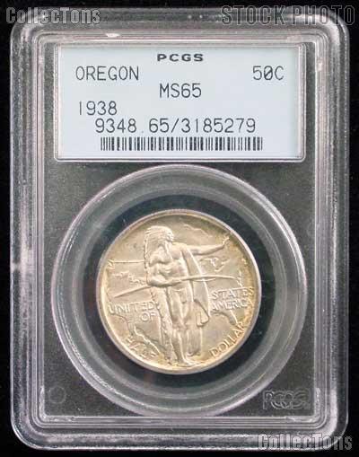 1938 Oregon Trail Memorial Silver Commemorative Half Dollar in PCGS MS 65