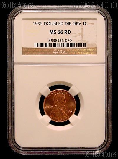 1995 Doubled Die Obverse DDO Lincoln Memorial Cent in NGC MS 66 RD (Red)