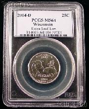 2004-D "Extra Leaf Low" Wisconsin State Quarter in PCGS MS 64