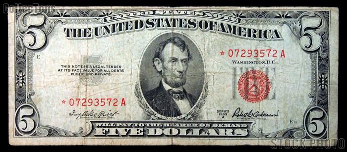 Five Dollar Bill Red Seal STAR NOTE Series 1953 US Currency