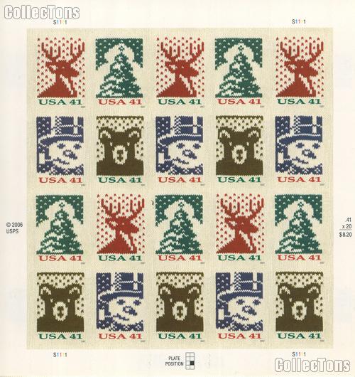 2007 Holiday Knits 41 Cent US Postage Stamp Unused Sheet of 20 Scott ...