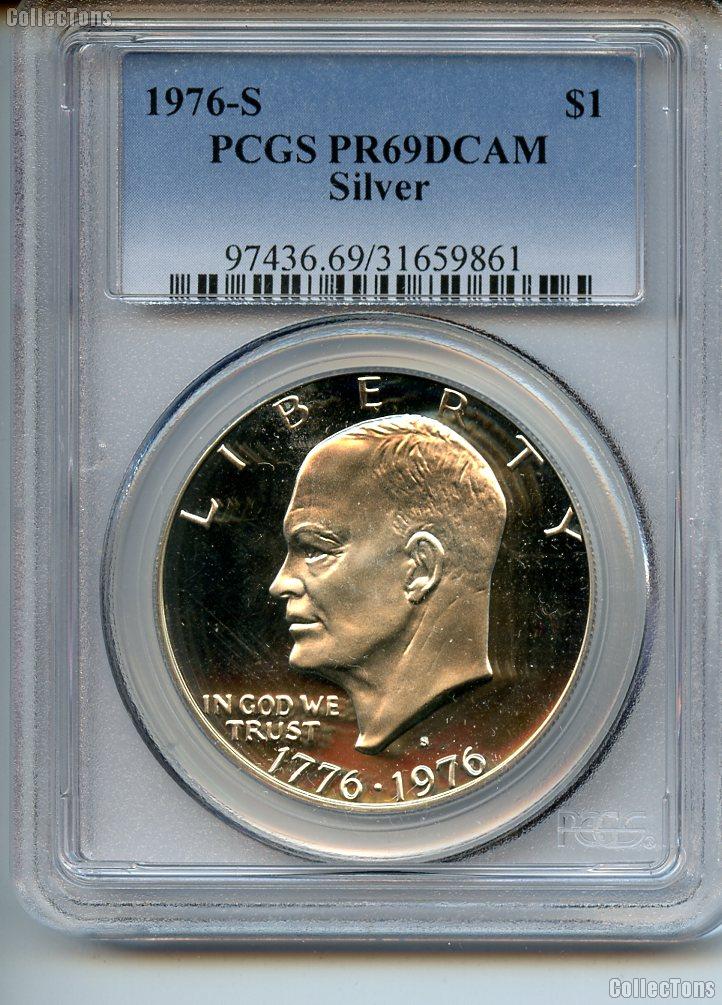 1976-S Eisenhower BICENTENNIAL Silver PROOF Dollar in PCGS PR 69 DCAM