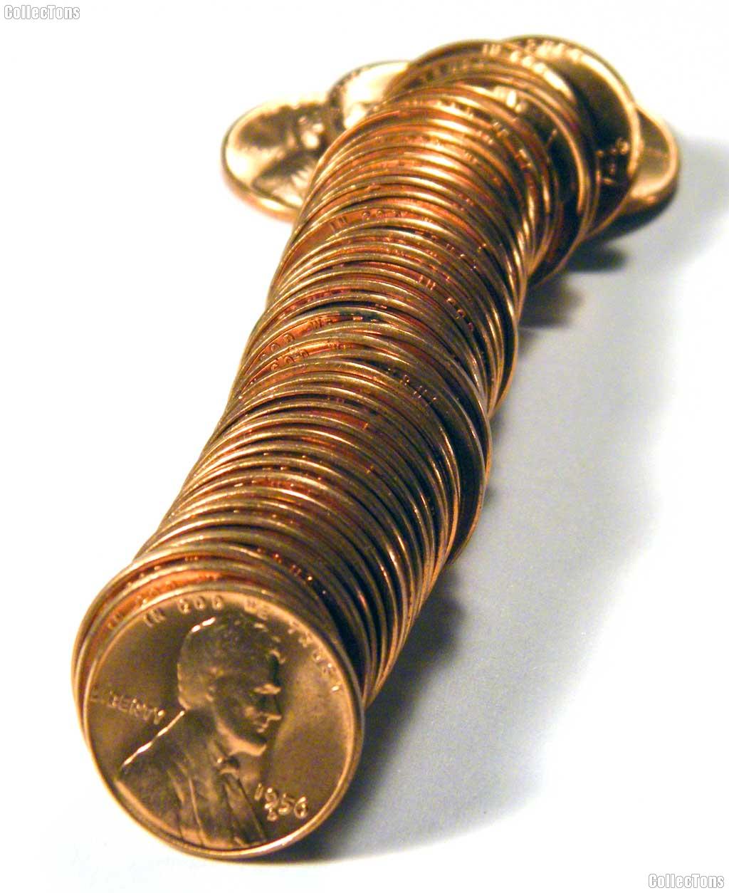 1956-D BU Lincoln Wheat Cent Roll - 50-Coin Red Rolls
