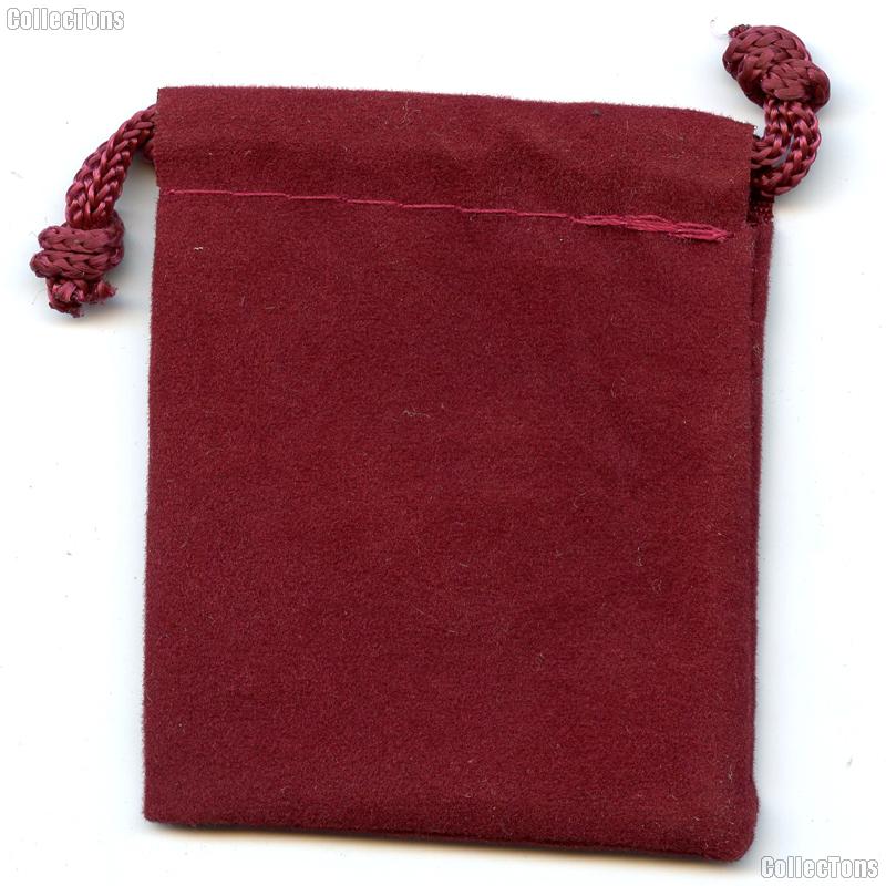 Drawstring Pouch 2 x 2 1/2 Burgundy Velour Bag for Coins & Valuables