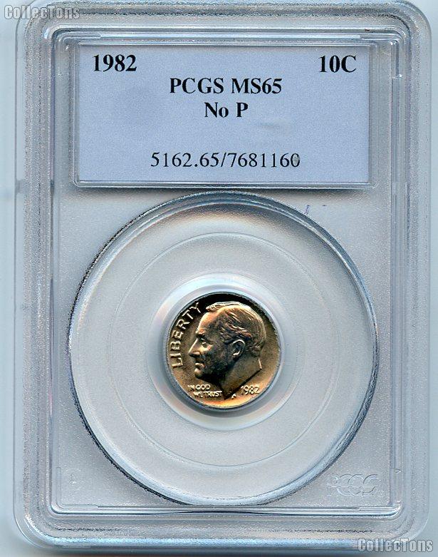 1982 "No P" Roosevelt Dime in PCGS MS 65