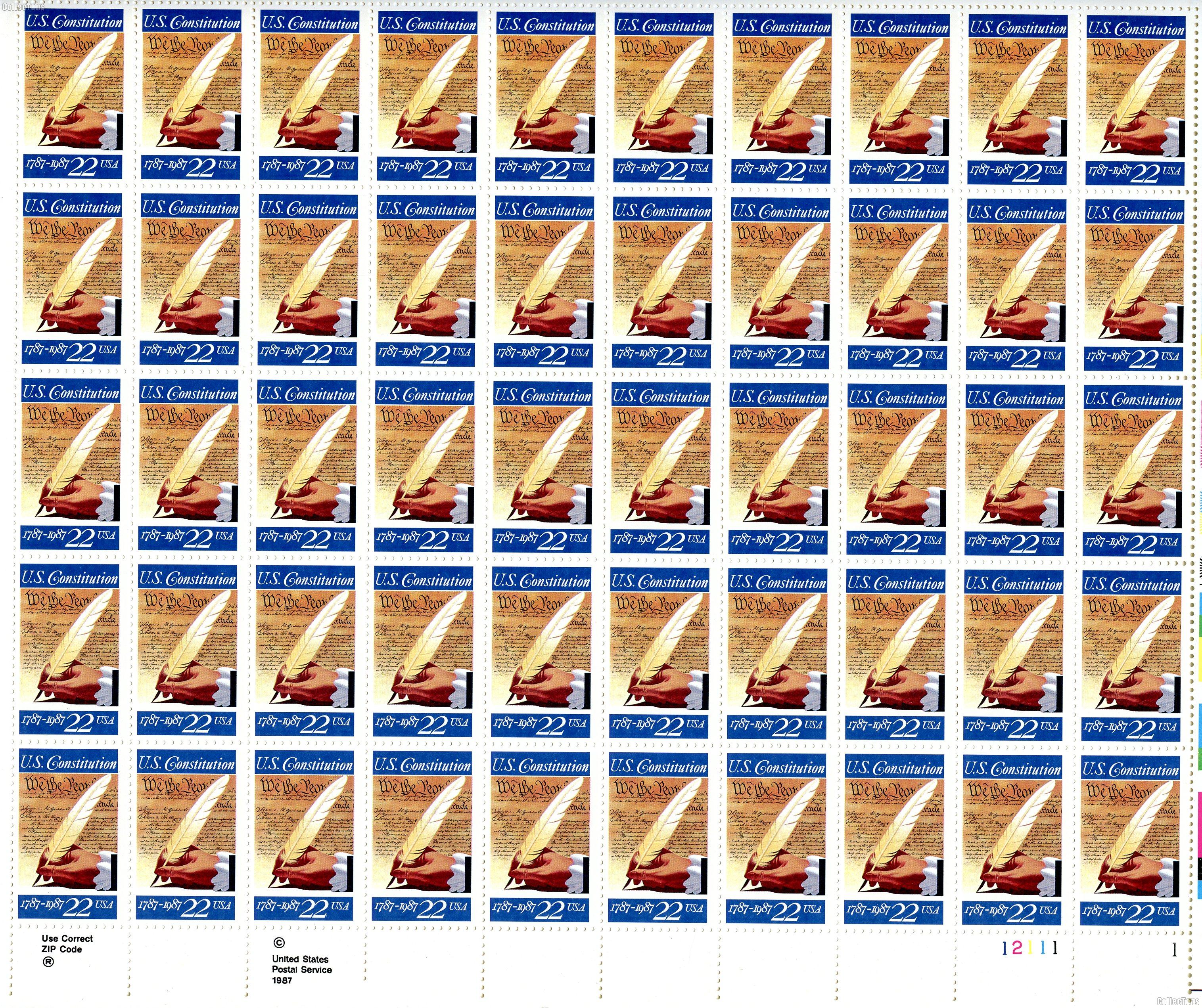 1987 Signing the Constitution 22 Cent US Postage Stamp MNH Sheet of 50 ...